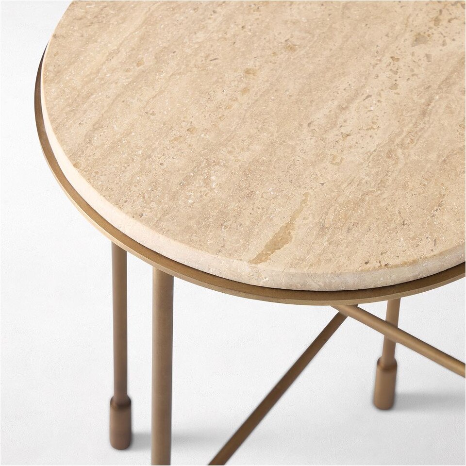 Fay Side Table 34cm - Modern Travertine Elegance | West Elm UK